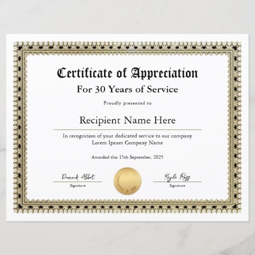 Appreciation Certificate for Years of Service | Zazzle