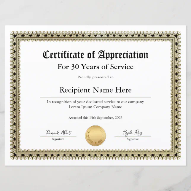 Appreciation Certificate for Years of Service | Zazzle