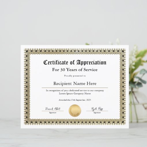 Appreciation Certificate for Years of Service | Zazzle