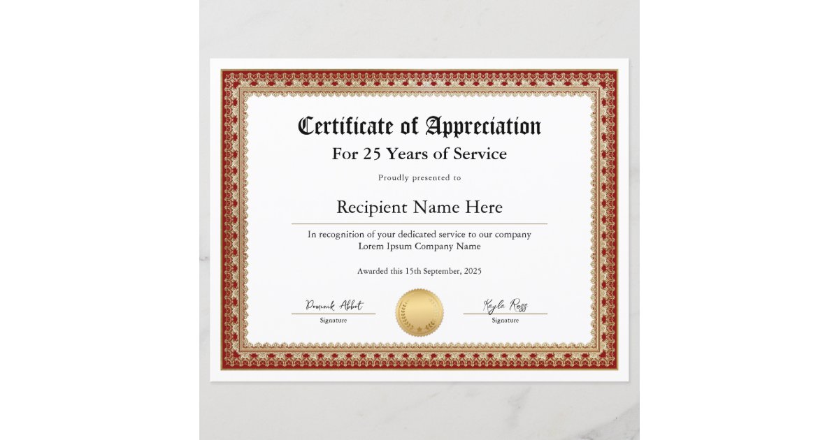 Appreciation Certificate for Years of Service | Zazzle