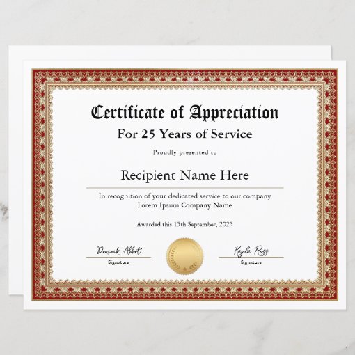Appreciation Certificate for Years of Service | Zazzle