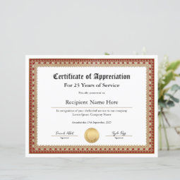 Appreciation Certificate for Years of Service | Zazzle