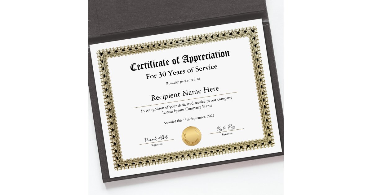 Appreciation Certificate for Years of Service | Zazzle