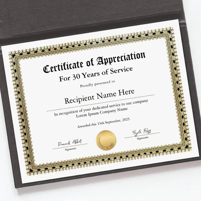 Appreciation Certificate for Years of Service | Zazzle
