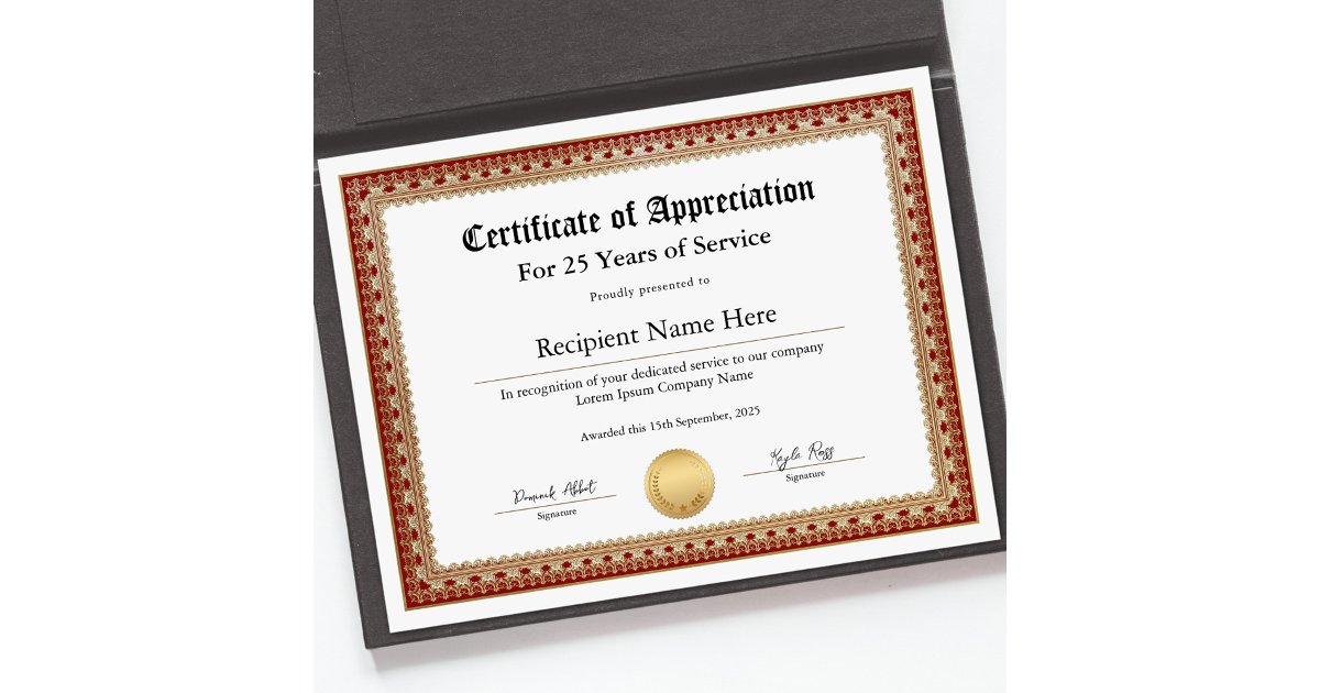 Appreciation Certificate for Years of Service | Zazzle