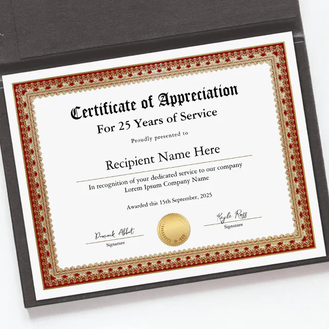 Appreciation Certificate for Years of Service | Zazzle