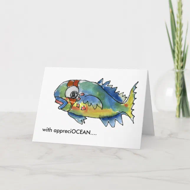 AppreciOCEAN cartoon parrot fish thank you card | Zazzle