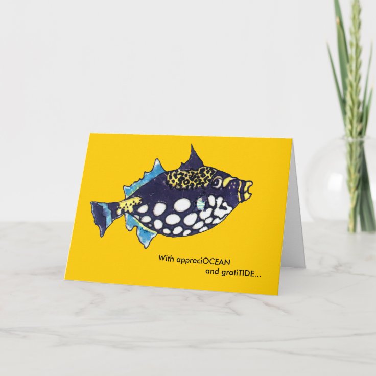 AppreciOCEAN GratiTIDE cartoon fish thank you card | Zazzle