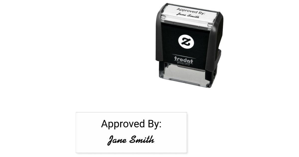 Approved By & Script Cursive Signature Name Self-inking Stamp | Zazzle