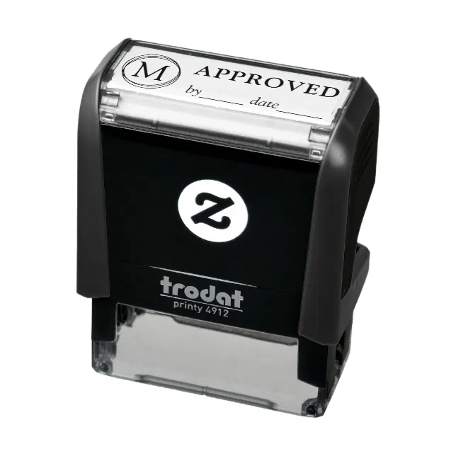 APPROVED Name Date Monogram Black Business Self-inking Stamp | Zazzle