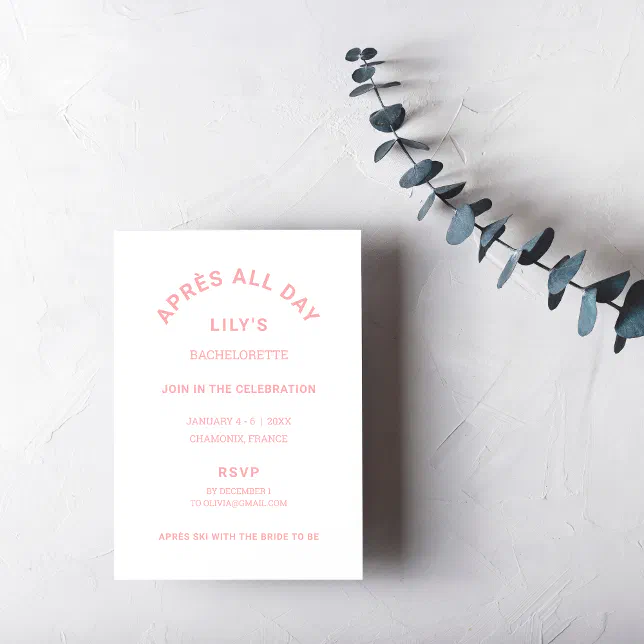 Après All Day Icy Pink Bachelorette Ski Trip Invitation | Zazzle