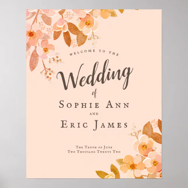 Apricot Blush Floral Wedding Welcome Reception Poster | Zazzle
