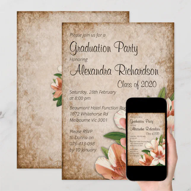 Apricot Lilies Vintage Graduation Invitation | Zazzle