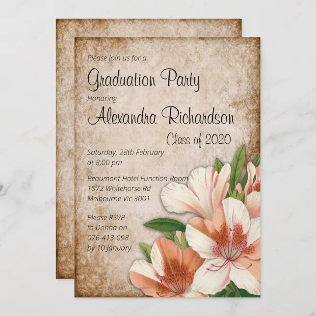 Apricot Lilies Vintage Graduation Invitation | Zazzle