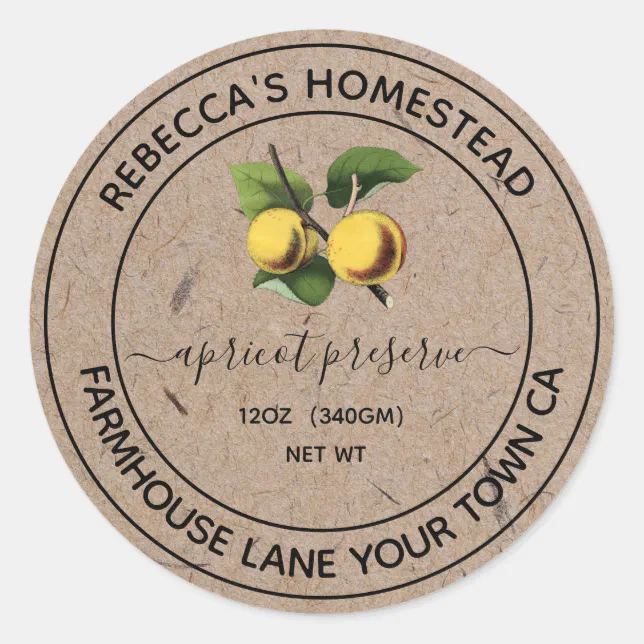 Apricot Preserve Kraft Paper Canning Jar Labels | Zazzle