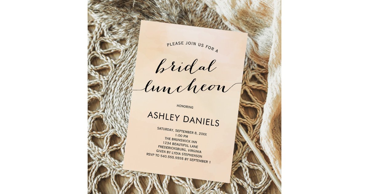 Apricot Watercolor Bridal Luncheon Invitation | Zazzle