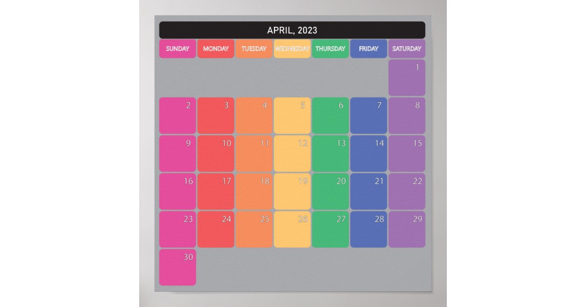 April 2023 planer calendar color days poster | Zazzle