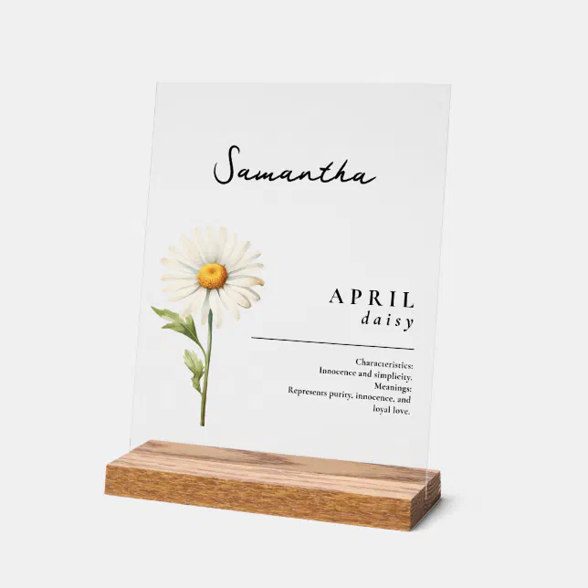 April Birth Month Flower Daisy Personalized Acrylic Sign | Zazzle