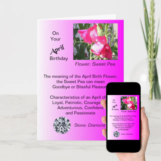 April Birthday Card - Sweet Pea and Diamond | Zazzle