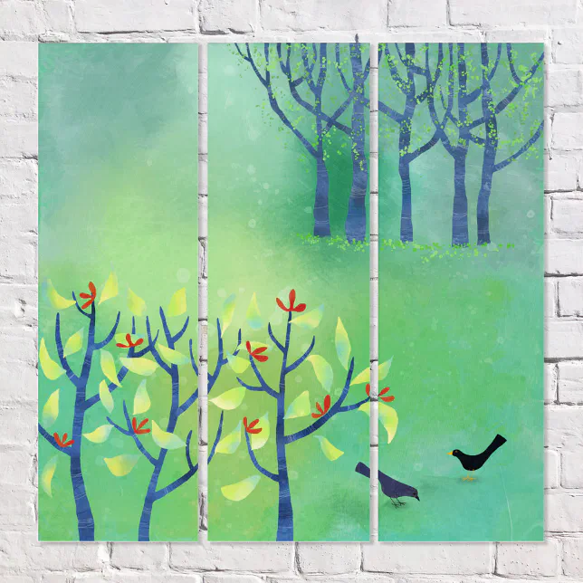 April Modern Green Landscape Nature Painting Triptych | Zazzle