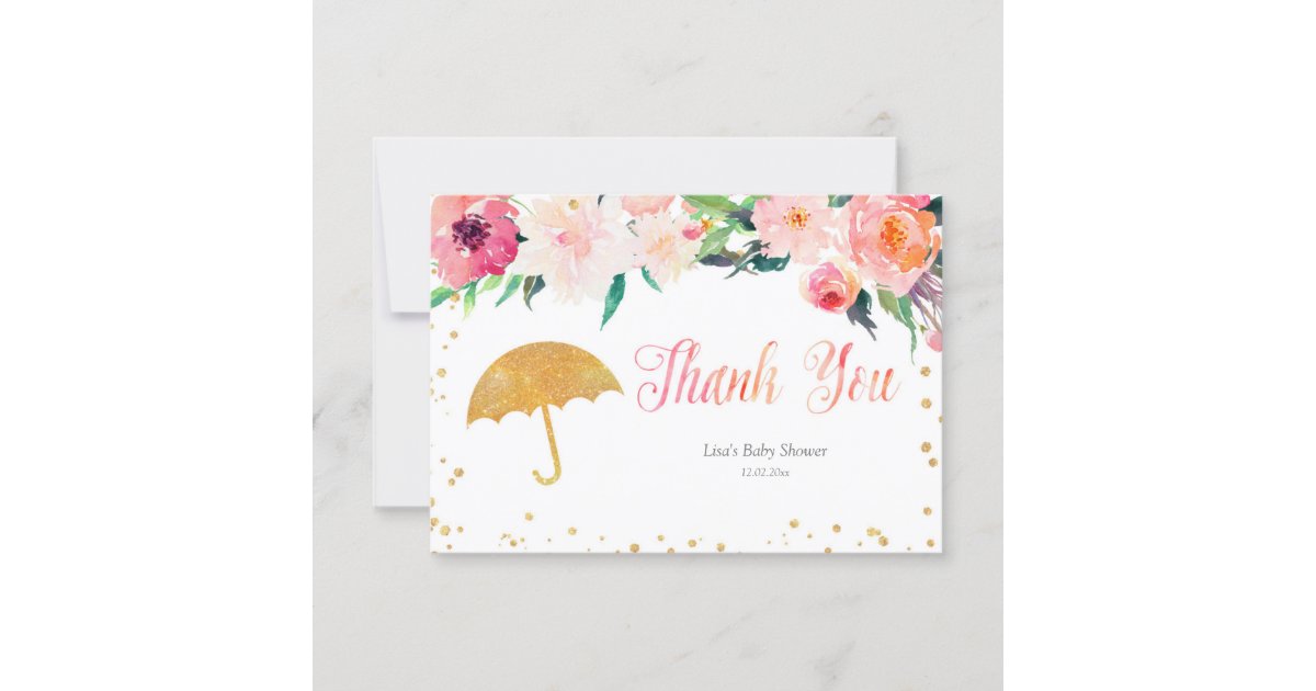 April Shower Umbrella Floral Thank You card | Zazzle