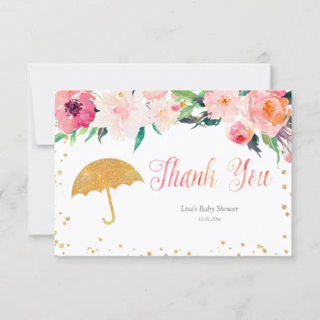 April Shower Umbrella Floral Thank You card | Zazzle