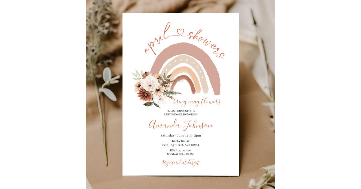 April Showers Bring May Flowers Boho Rainbow Invit Invitation | Zazzle