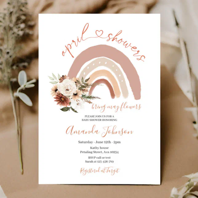 April Showers Bring May Flowers Boho Rainbow Invit Invitation | Zazzle