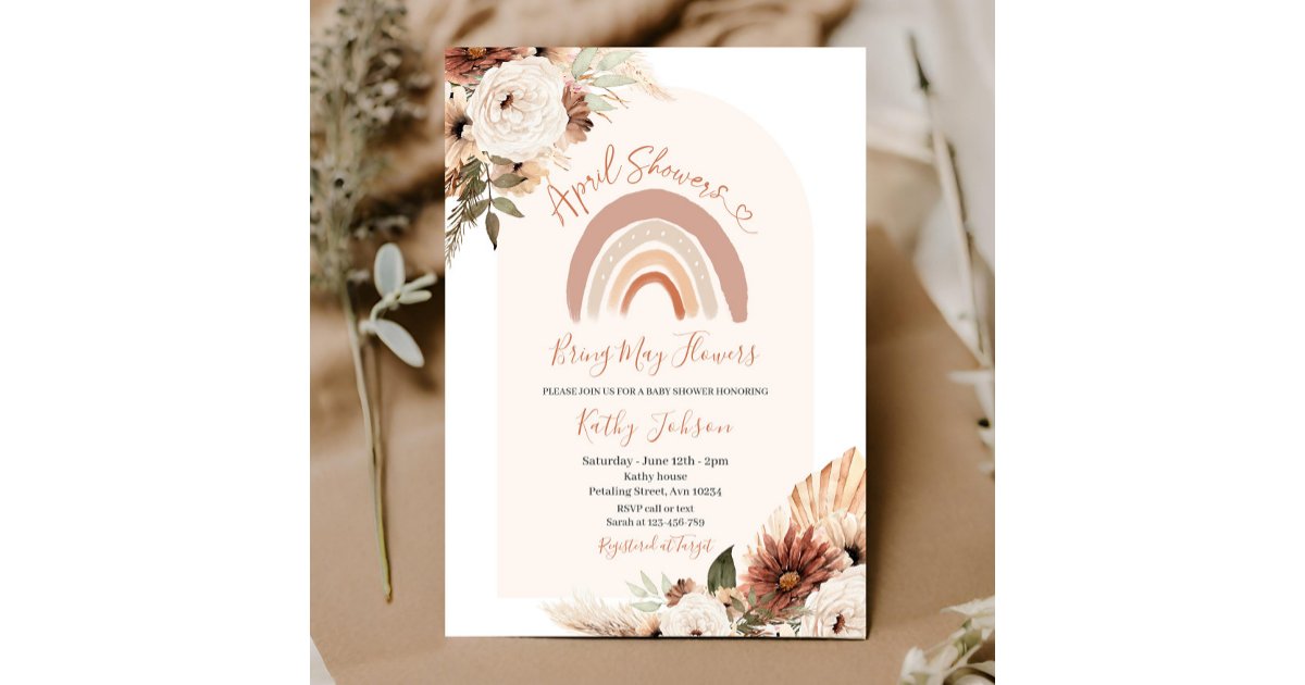 April Showers Bring May Flowers Boho Rainbow Invitation | Zazzle