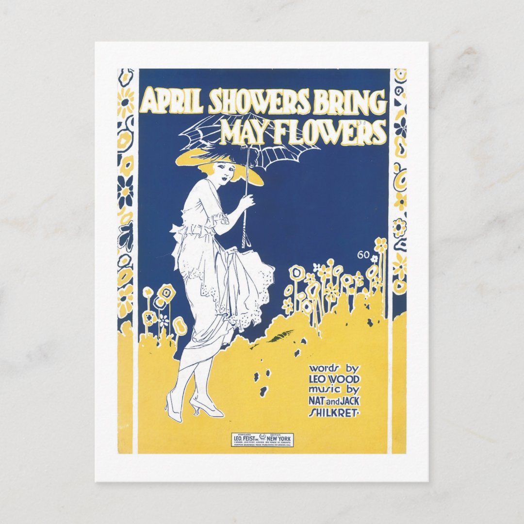 April Showers Bring May Flowers Songbook Cover Postcard | Zazzle