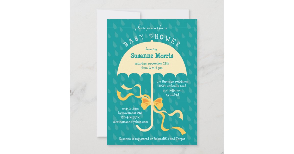 “April Showers” Umbrella Baby Shower Invitation | Zazzle