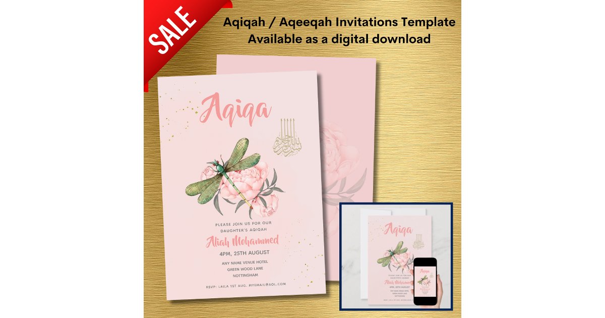 Aqiqa Invitation Templates Digital Dragonfly Girl | Zazzle