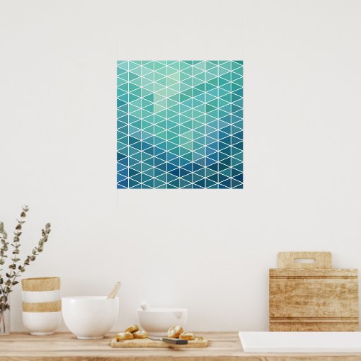 Aqua Abstract Triangles Poster | Zazzle