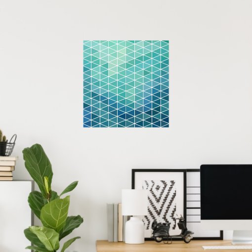 Aqua Abstract Triangles Poster | Zazzle