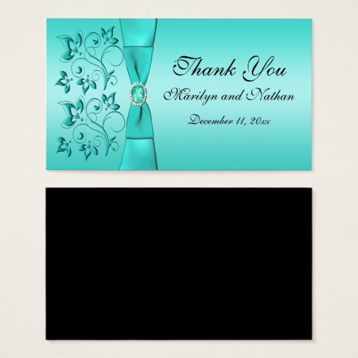 Aqua and Black Floral Wedding Favor Tag | Zazzle