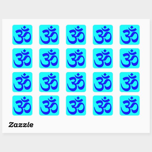 Aqua and Blue Om Symbol Square Sticker | Zazzle