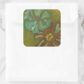 Aqua and Burnt Orange Flowers on Green Background Square Sticker | Zazzle