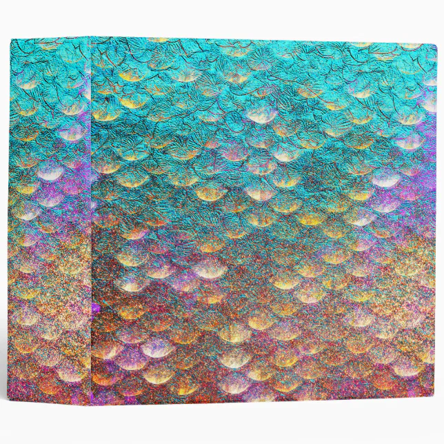 Aqua and Gold Mermaid Scales 3 Ring Binder | Zazzle