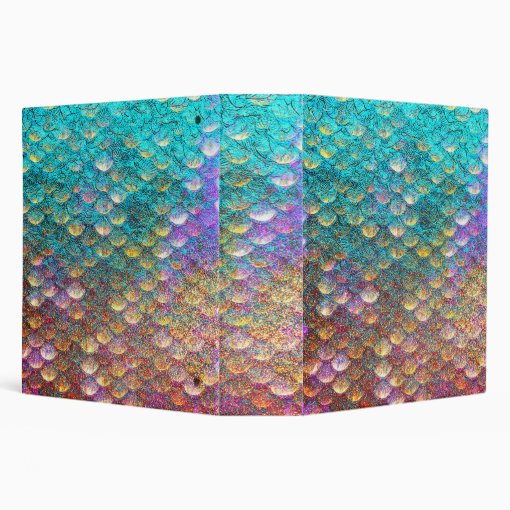 Aqua and Gold Mermaid Scales 3 Ring Binder | Zazzle