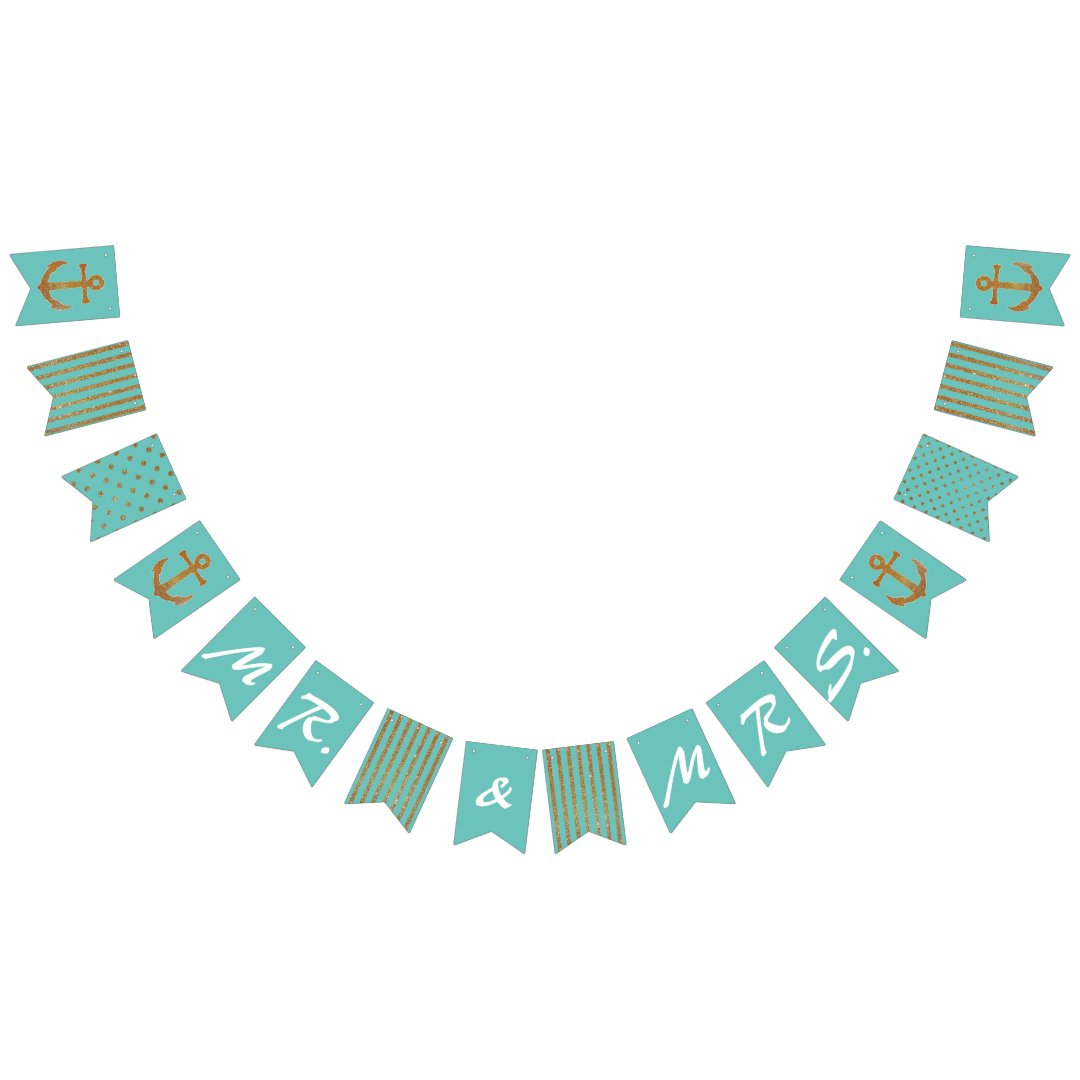 Aqua and Gold Nautical Wedding Bunting Bunting Flags | Zazzle