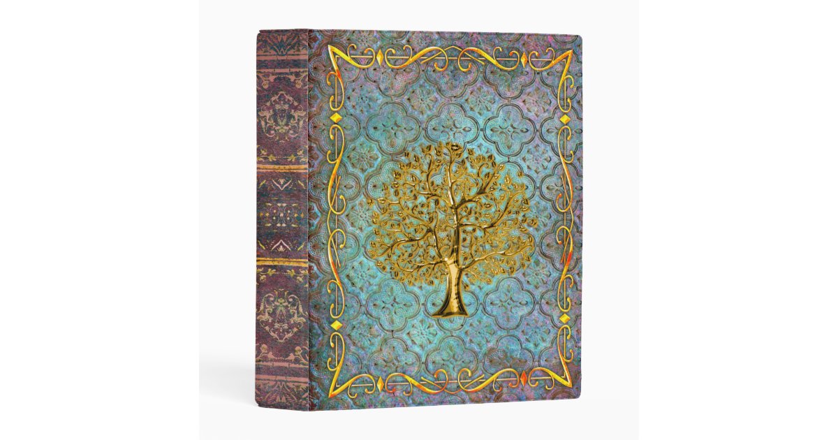 Aqua and Gold Tree of Life Ancient Tome Mini Binder | Zazzle