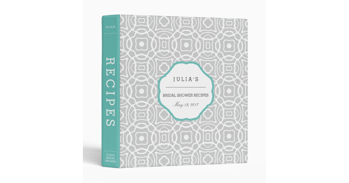 Aqua and Gray Quatrefoil Recipe 3 Ring Binder | Zazzle
