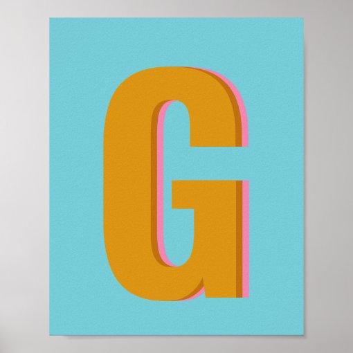Aqua and Mustard Retro Typography Monogram Initial Poster | Zazzle