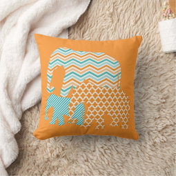Aqua and Orange Elephants Throw Pillow | Zazzle
