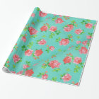 Romantic Pink Teal Watercolor Chic Floral Pattern Wrapping Paper ...