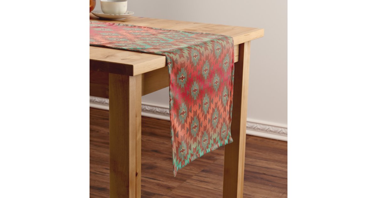 Aqua and Rust Ombre Southwestern Style Long Table Runner | Zazzle