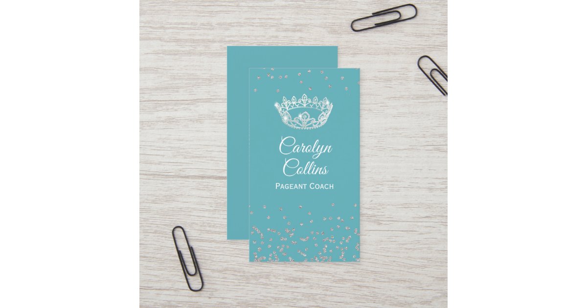 Aqua and Silver Pageant Coach Business Card | Zazzle