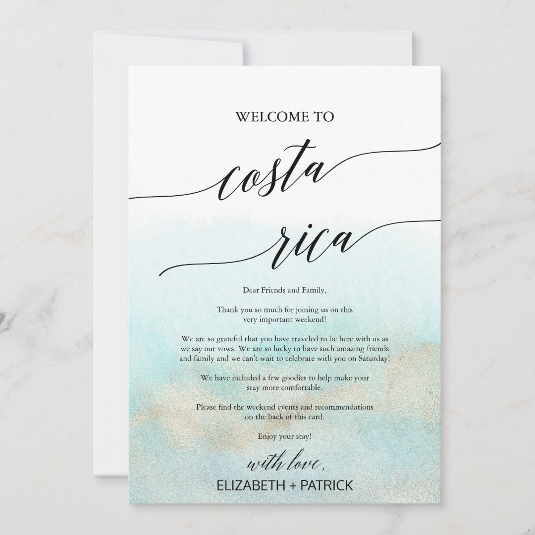 Aqua Beach Costa Rica Welcome Letter & Itinerary | Zazzle