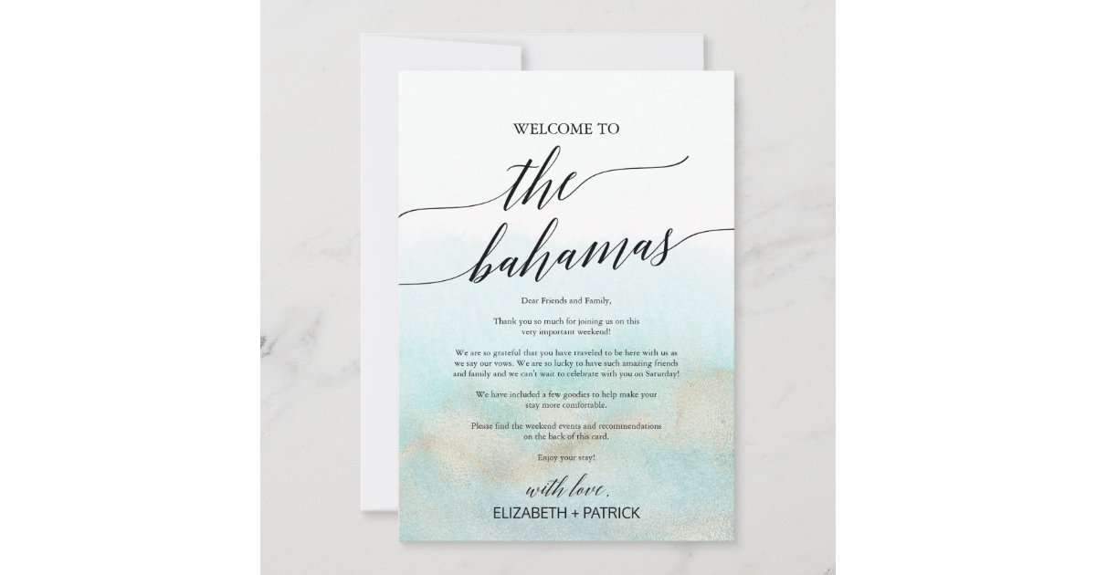 Aqua Beach The Bahamas Welcome Letter & Itinerary | Zazzle