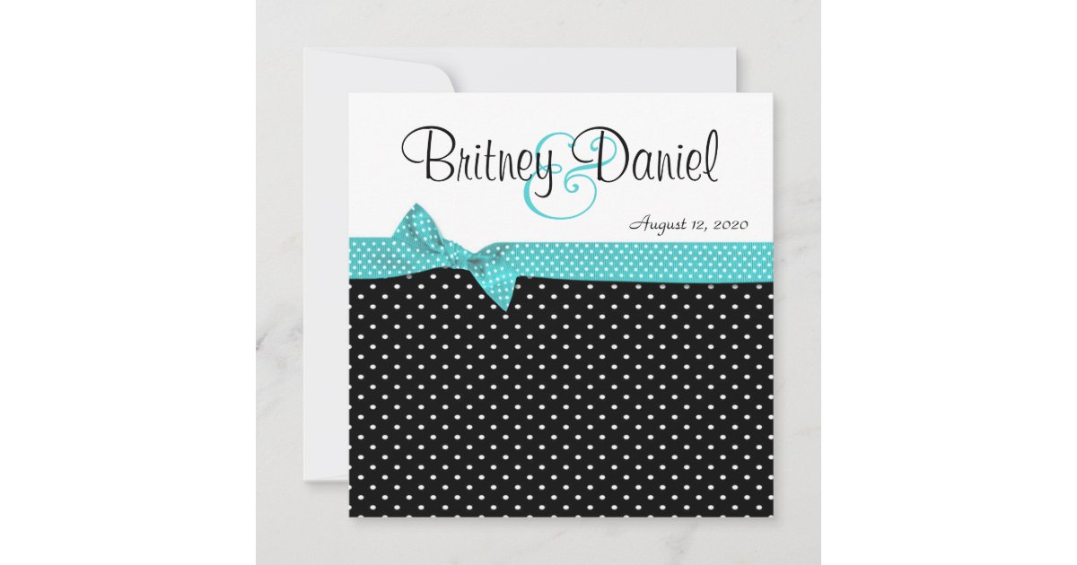 Aqua Black & White Polka Dot Wedding Invitations | Zazzle